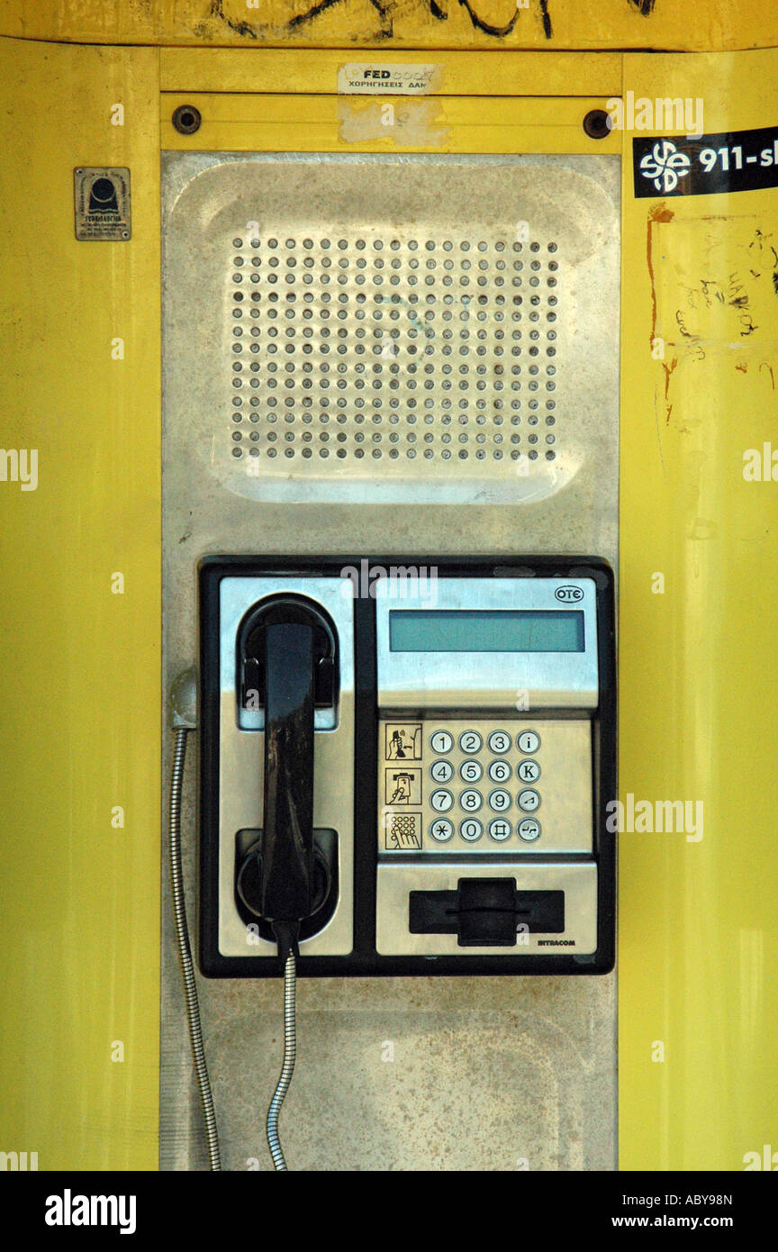 Public phone booth, credit card, Poros, Greece Stock Photo - Alamy