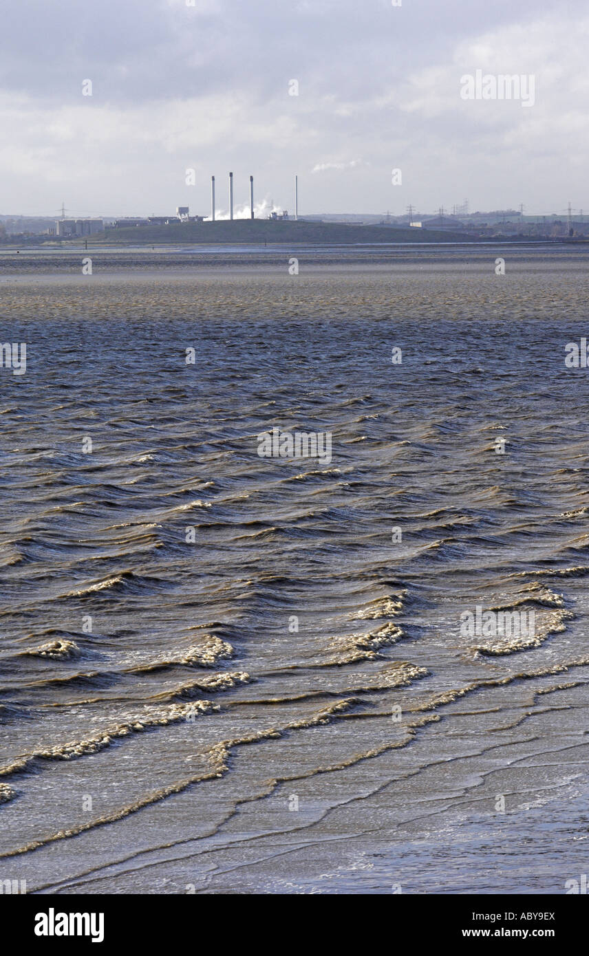 The Thames Estuary, England, view across the Swale Inlet to the power ...