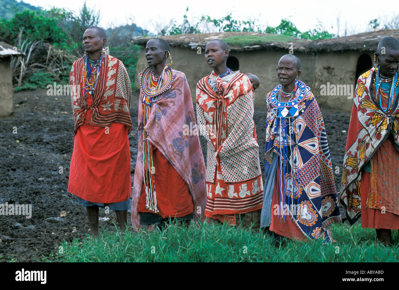 KENYA Masai Mara National Reserve Masai women in traditional costumes ...