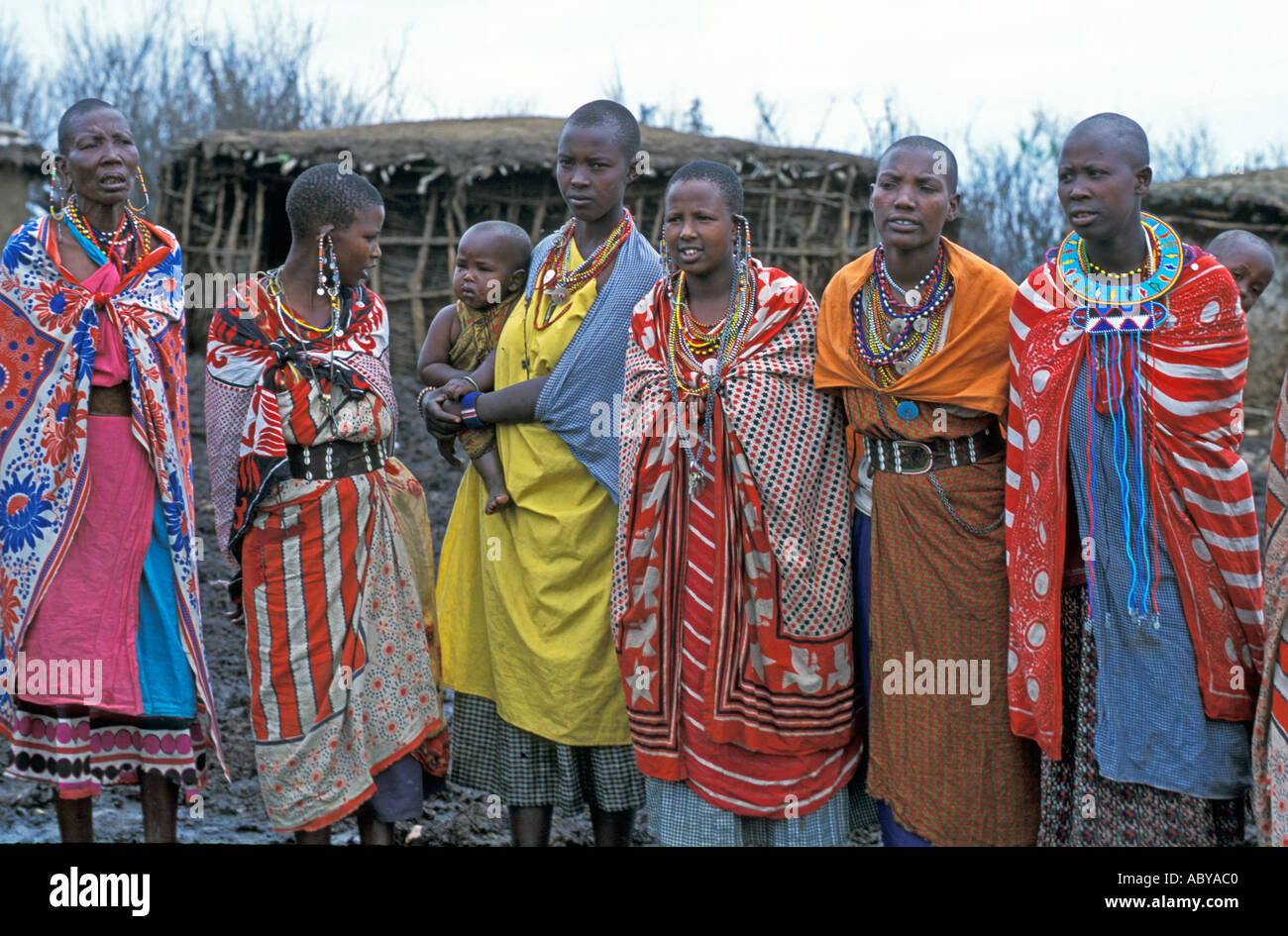KENYA Masai Mara National Reserve Young Masai women in traditional ...