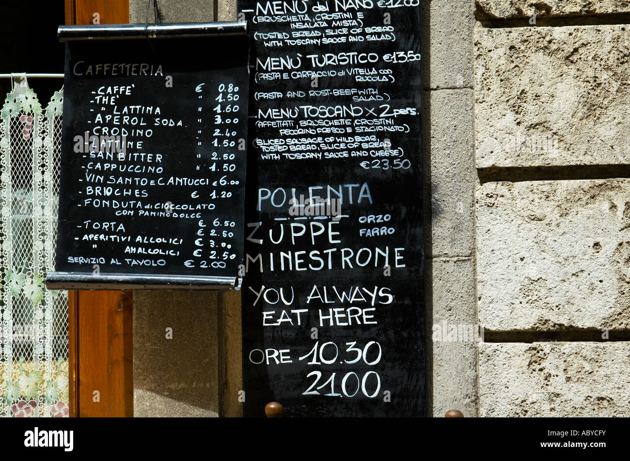Signboard outside a restaurant in Italy, with menu Stock Photo - Alamy