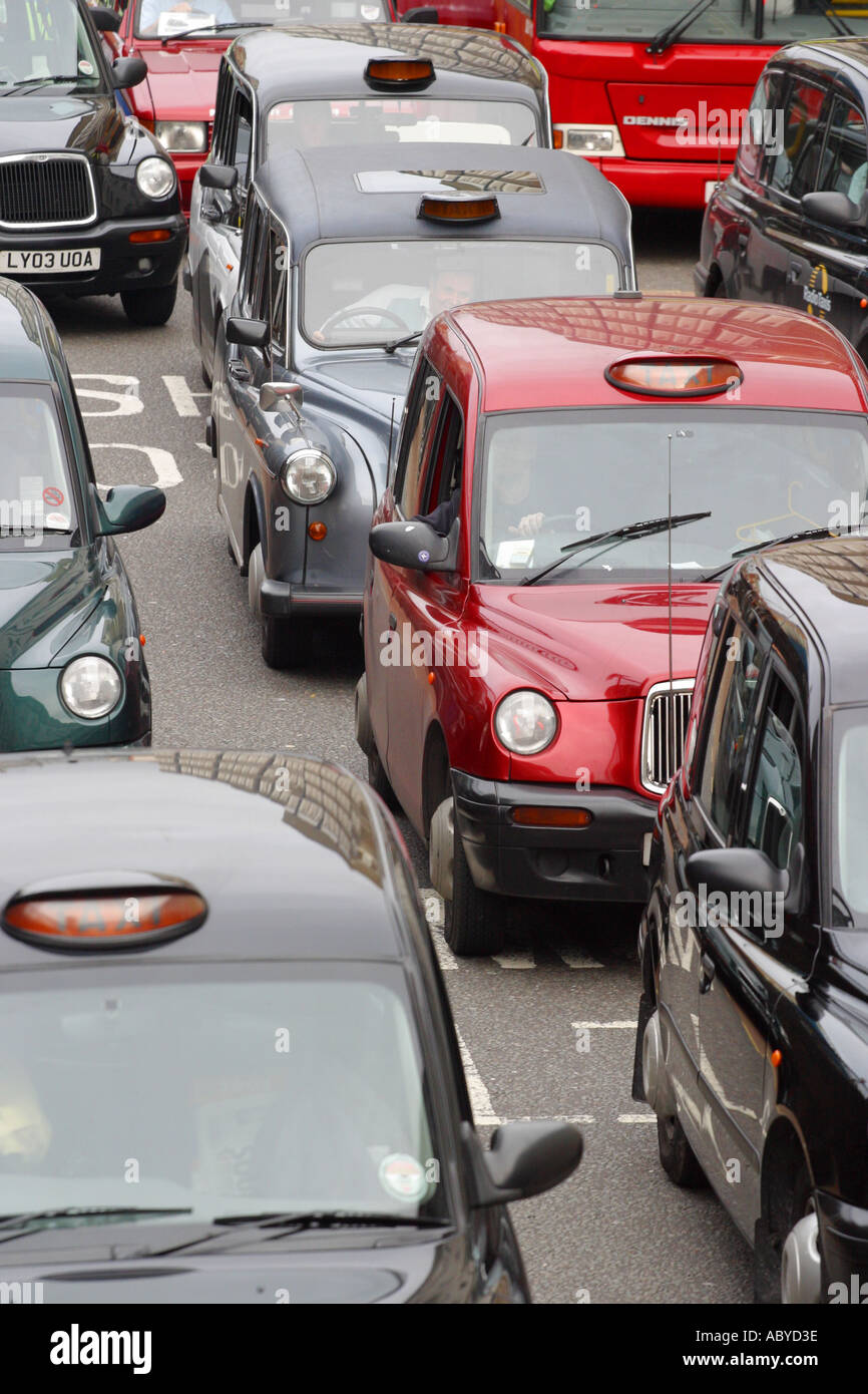 London taxi traffic vehicle congestion traffic jam of London taxis and ...