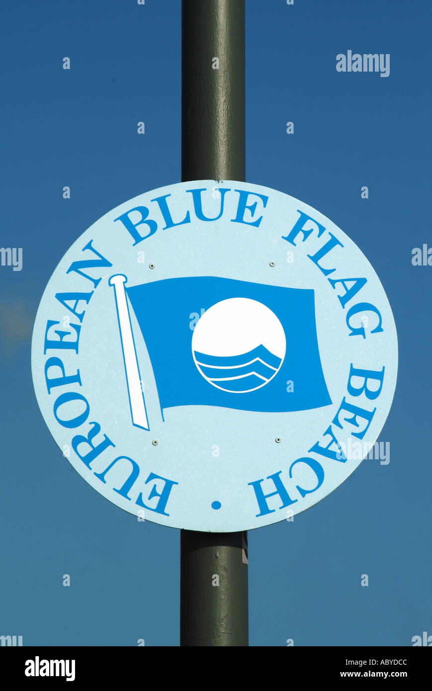 Barmouth European blue flag beach sign Stock Photo - Alamy