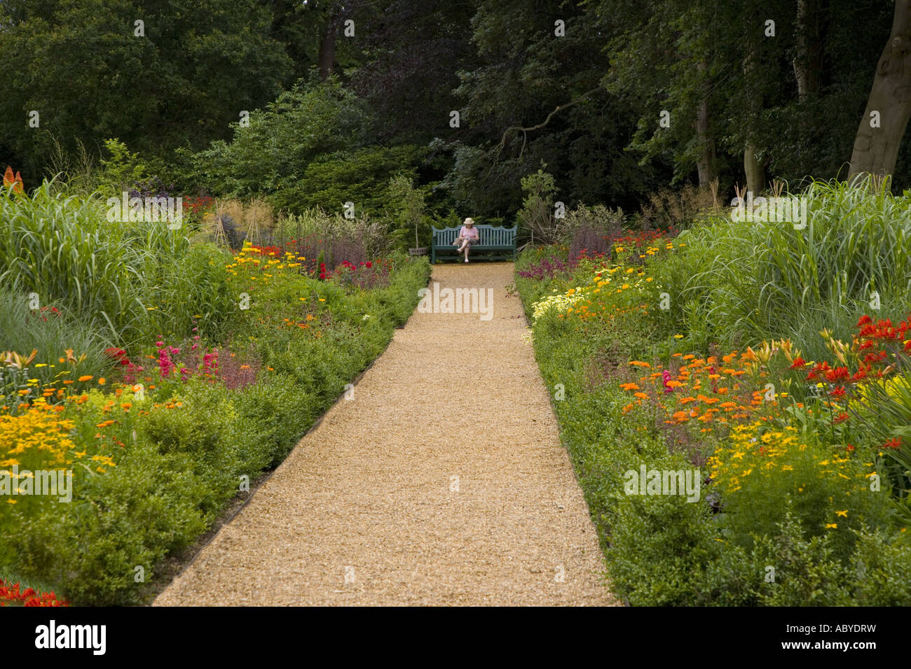Flower Borders & Seat Norfolk UK Stock Photo - Alamy