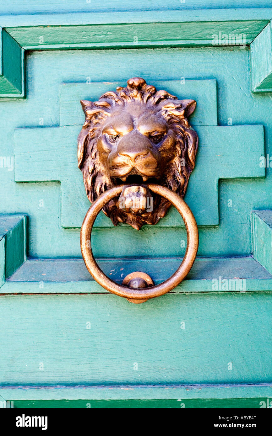 Close-up of lion knocker on door Stock Photo - Alamy