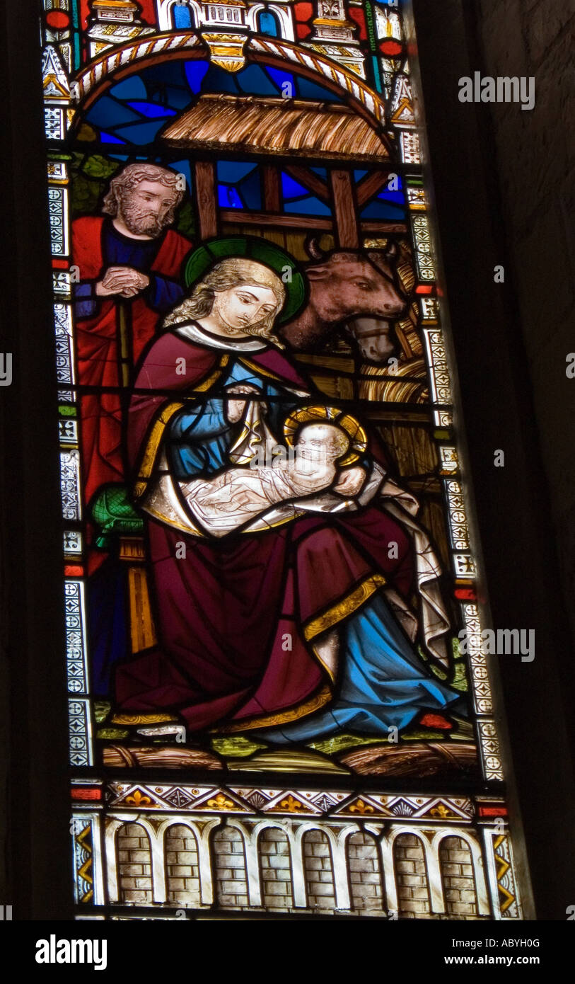 Nativity scene, stained glass window, England, UK Stock Photo - Alamy