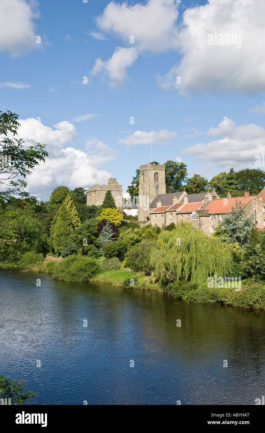 West Tanfield village from bridge over River Ure Yorkshire UK Stock ...