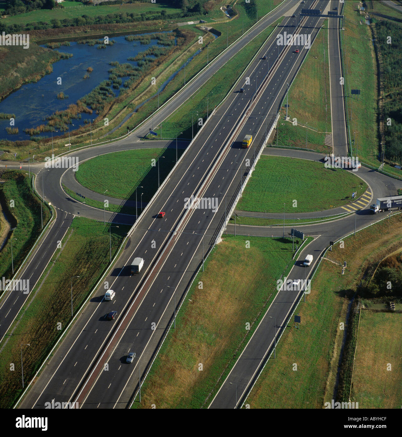 Aerial view of junction and roundabout on M4 UK Stock Photo - Alamy