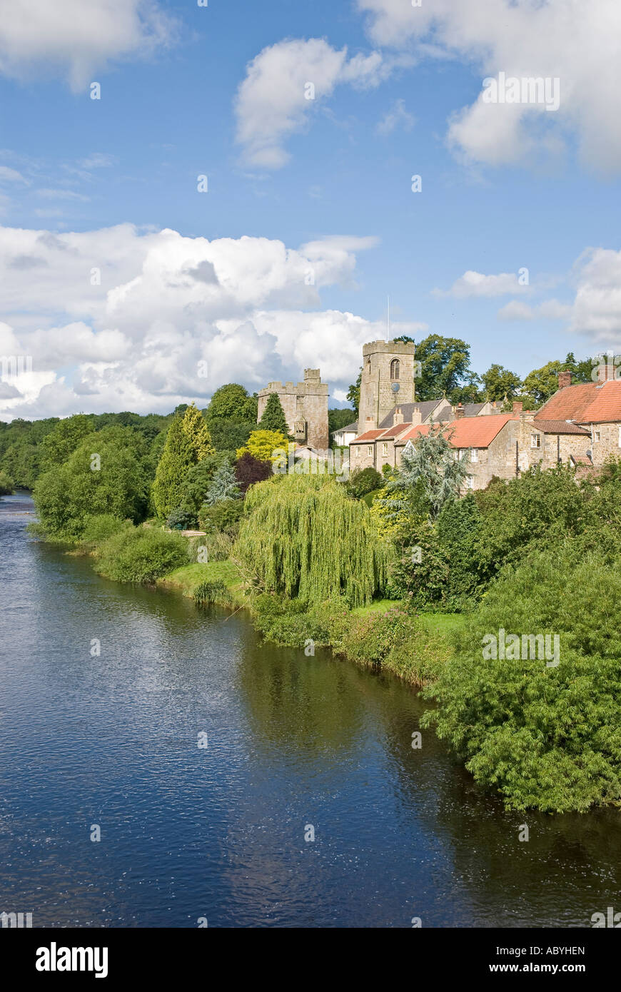 West Tanfield village from bridge over River Ure Yorkshire UK Stock ...