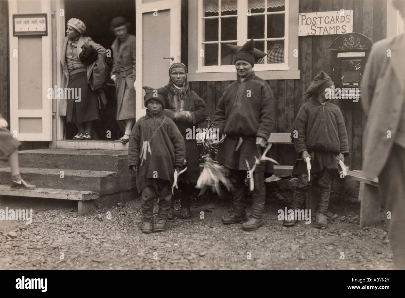 Circa 1920s photo of small store residents and tourists in the North ...