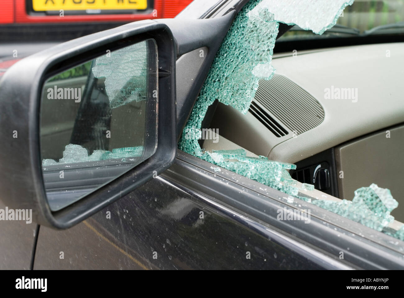 Saab 9000 with a broken passenger window after attempted theft Stock ...