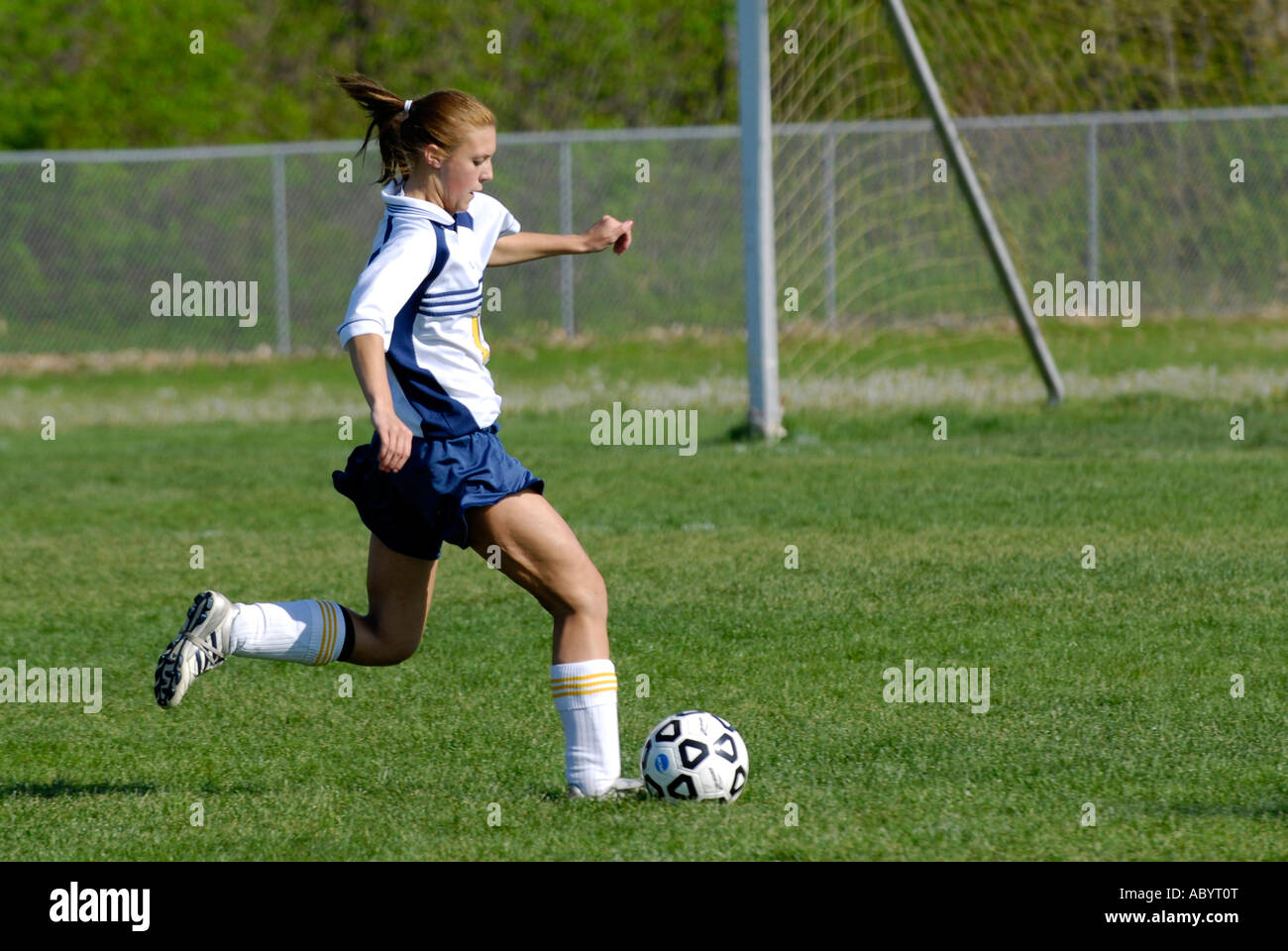 Girls high school soccer action Stock Photo - Alamy