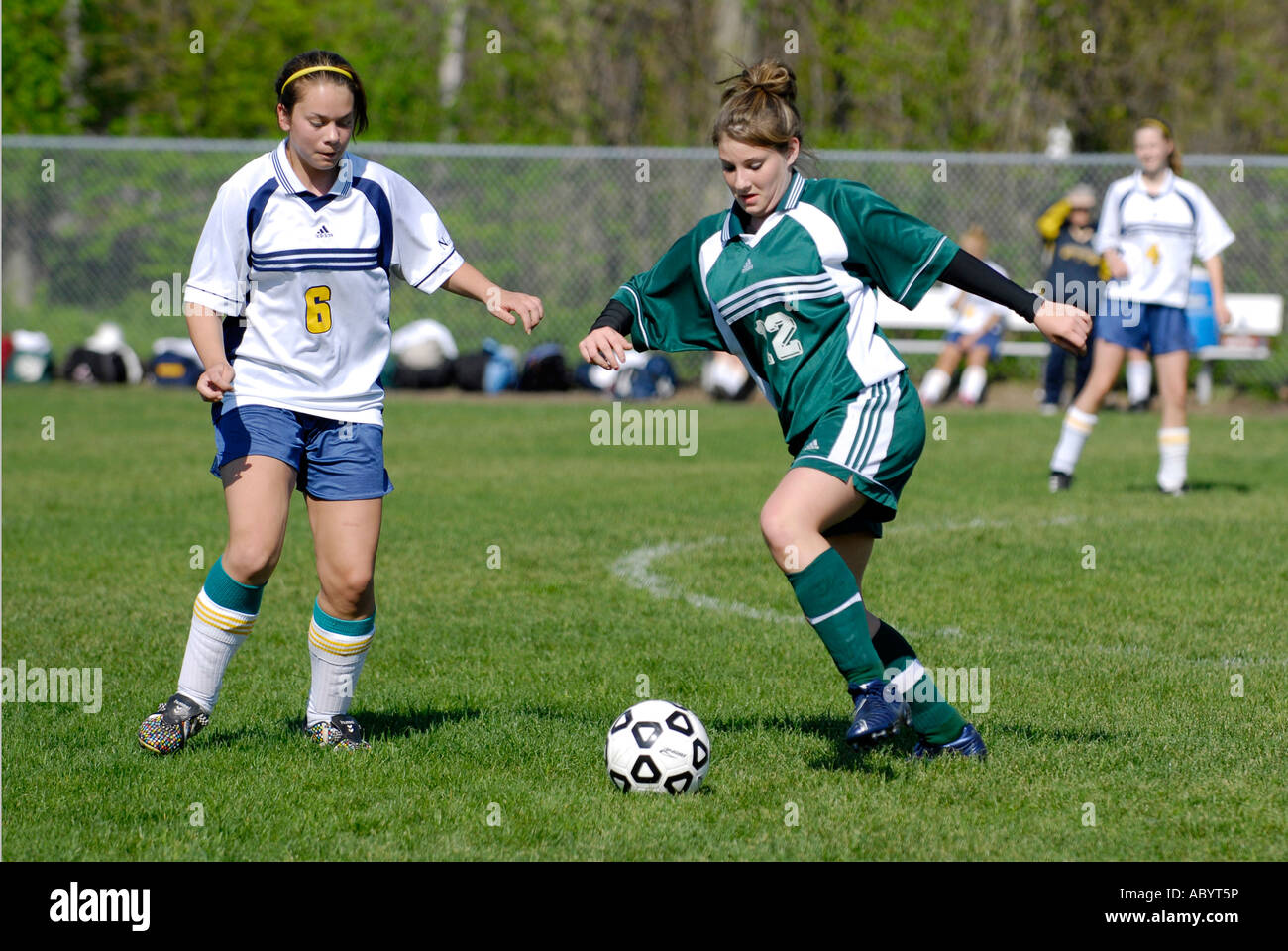 Girls high school soccer action Stock Photo - Alamy