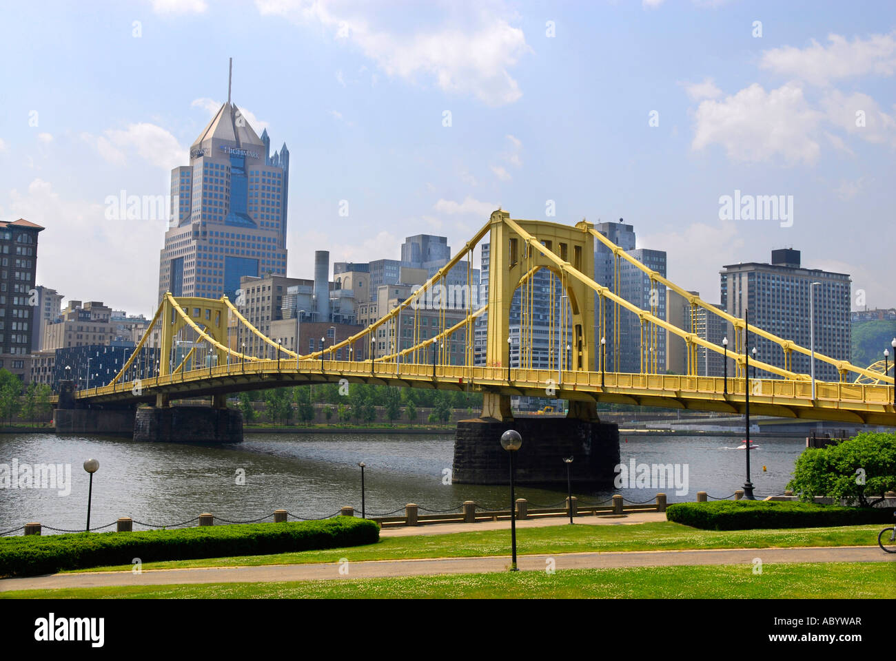 View of the skyline from the Allegheny Riverfront Park in the city of ...