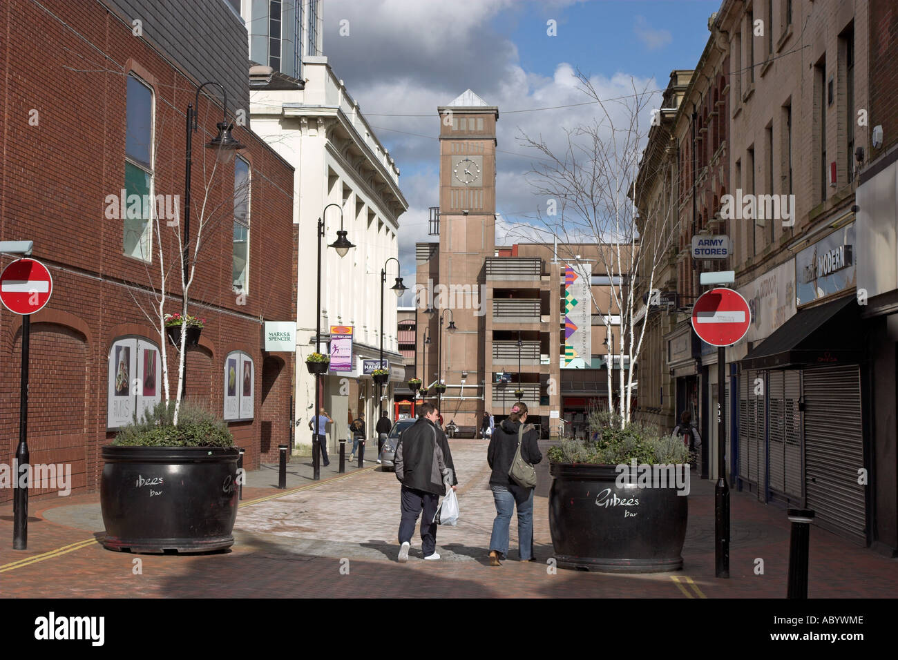 Blackburn shopping centre and clock tower Stock Photo - Alamy