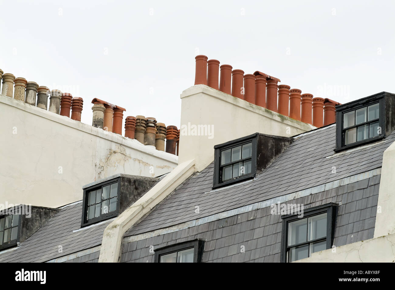 chimney pot pots on large brick built house coal fire smoke feature ...