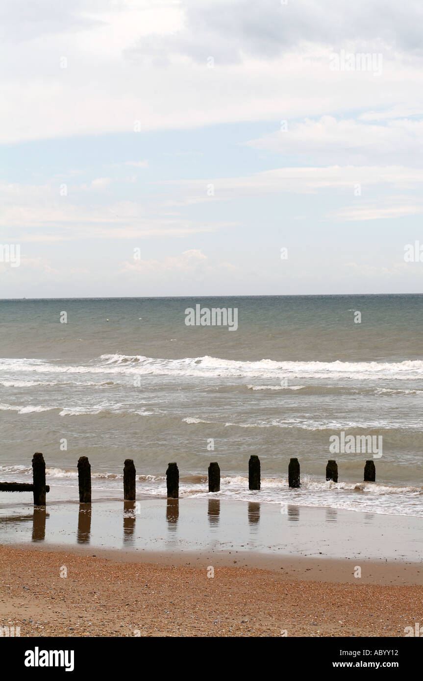 breakwater on deserted beach wave water erosion land splash tide sea ...