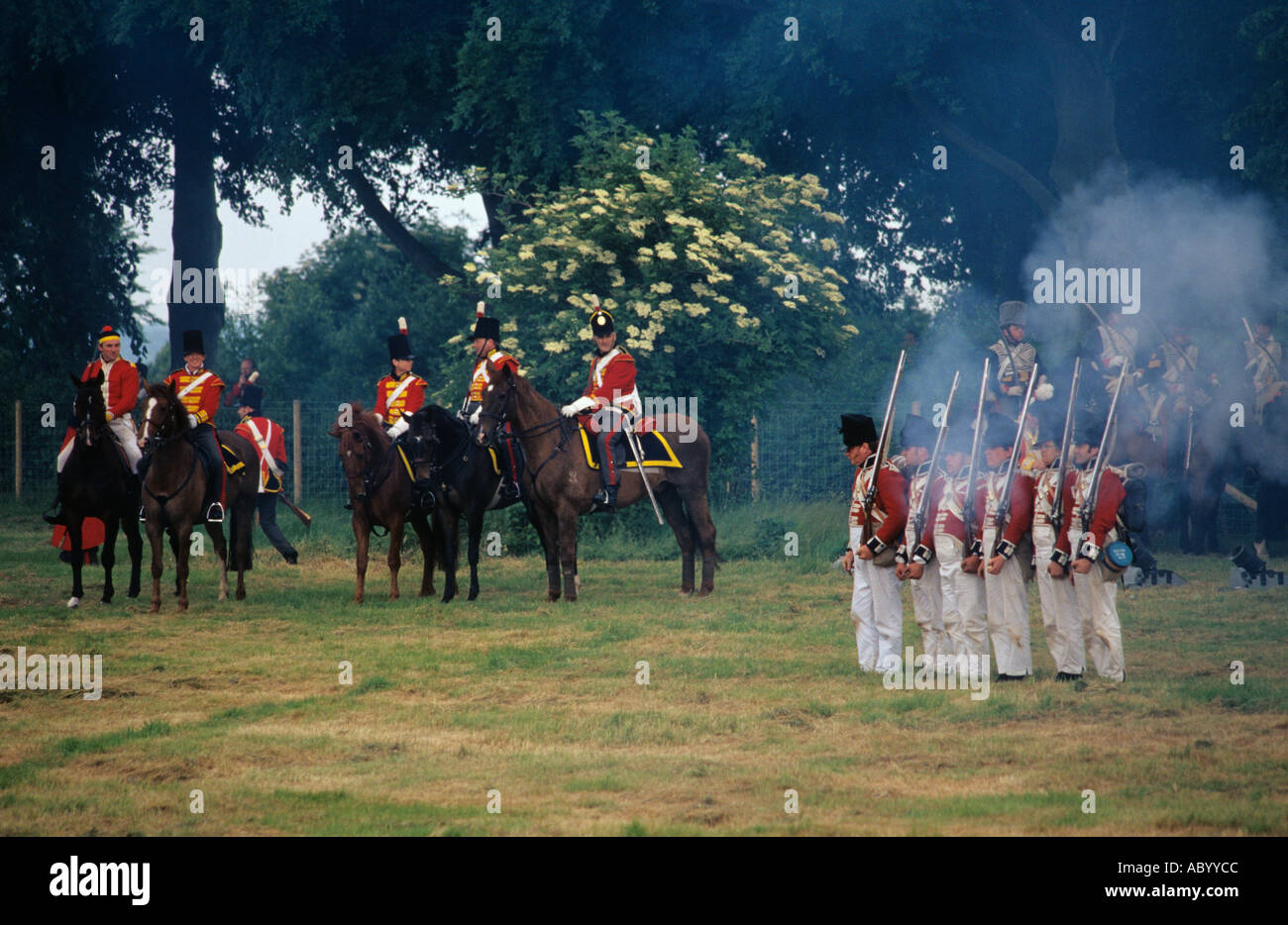 BATTLE of WATERLOO RE ENACTMENT with English soldiers awaiting orders ...