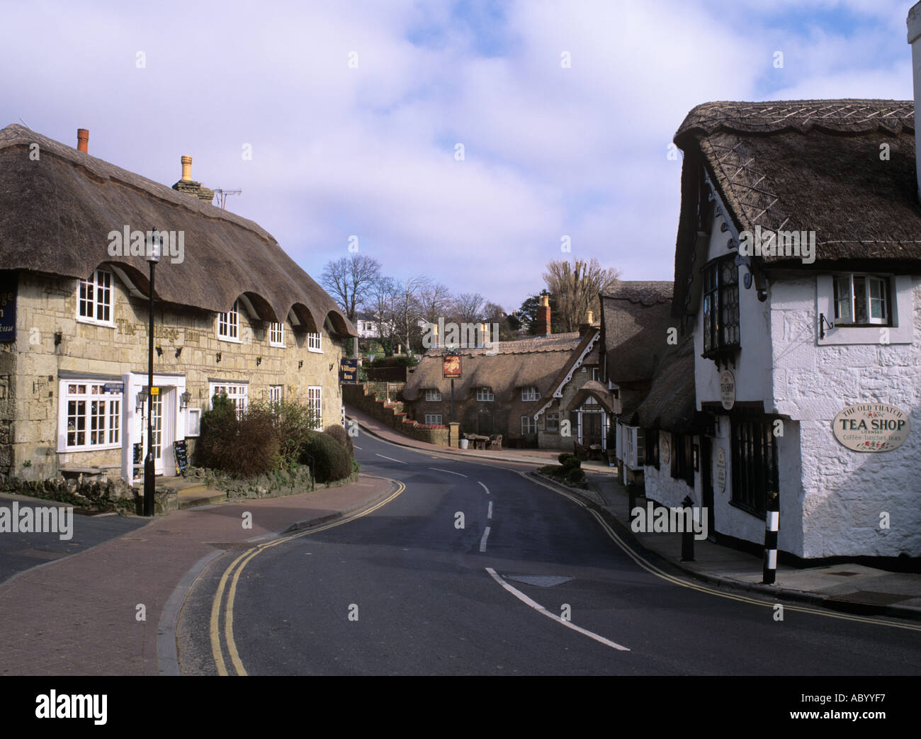 SHANKLIN OLD VILLAGE with thatched cottages beside the main road ...