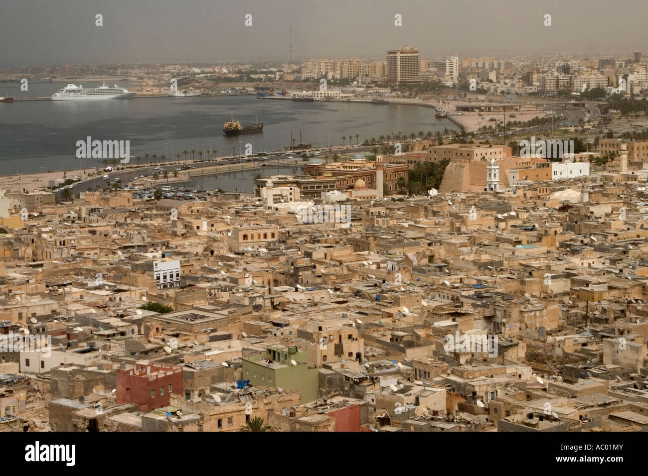 Tripoli, Libya. Medina and Harbor, Turkish Fort Serai al Hamra center ...