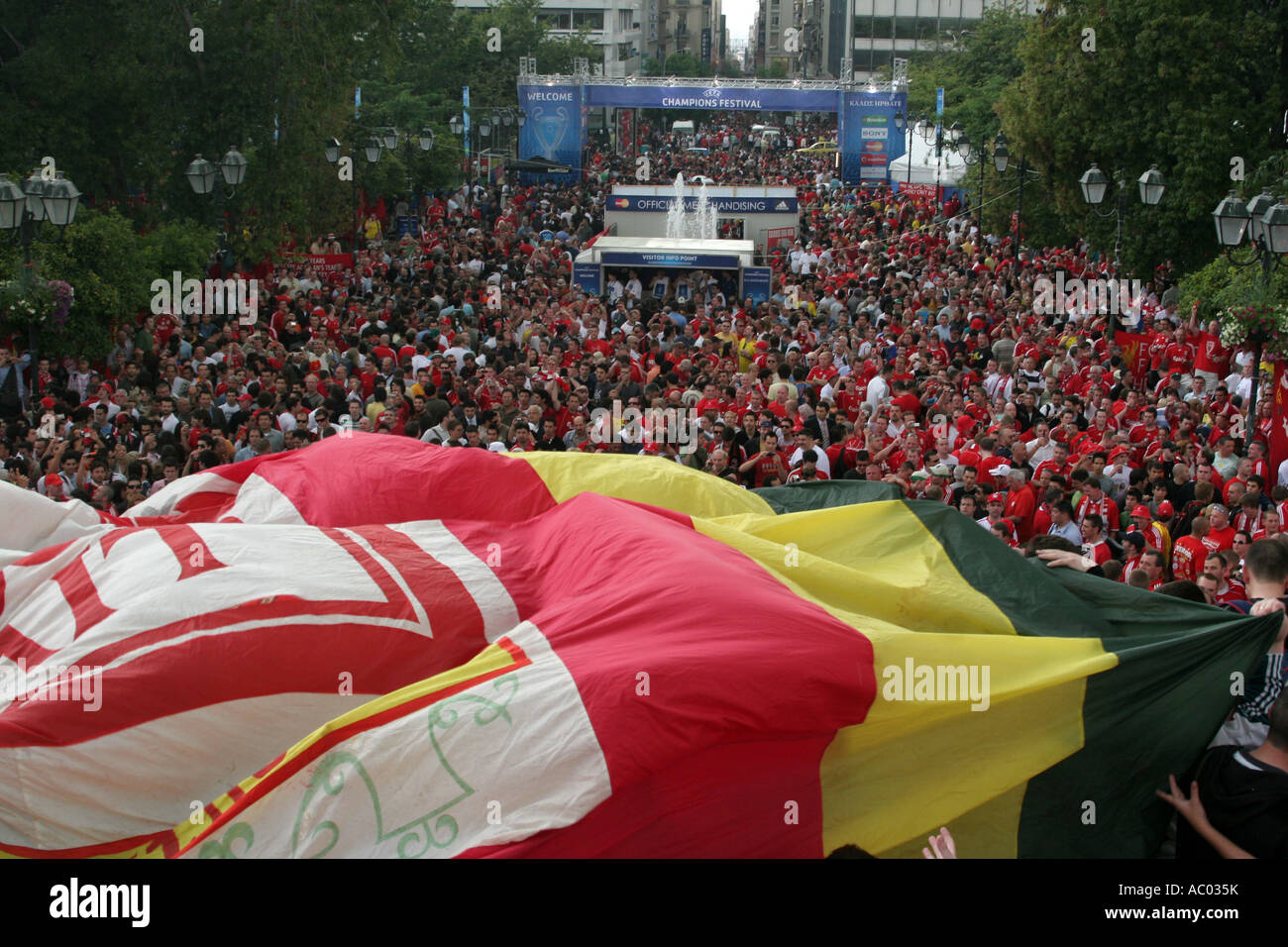 sports fan of Liverpool football team at Syntagma square in Athens Greece for the UEFA champions ...