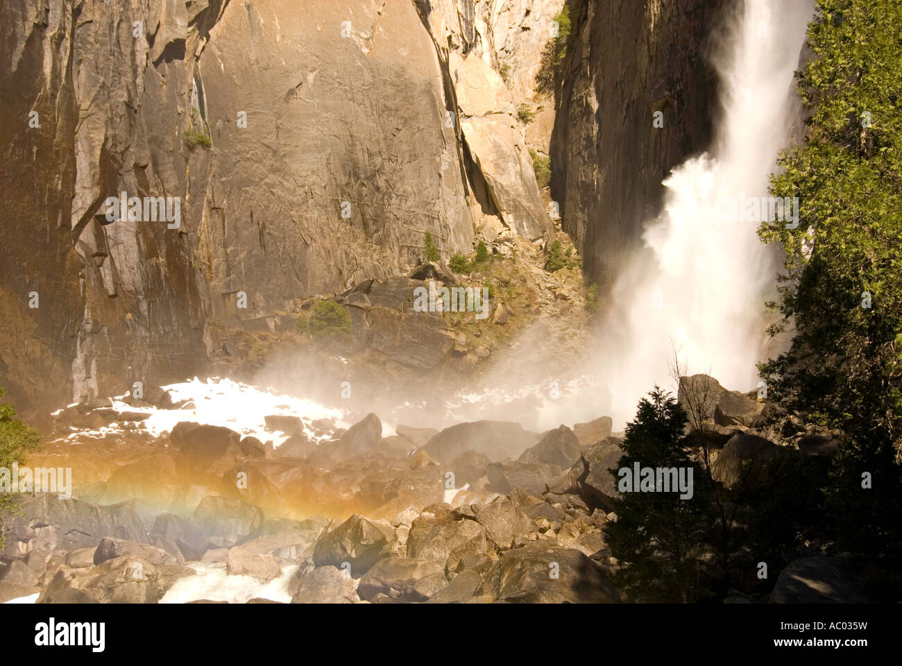 California Lower Yosemite Falls rainbow Stock Photo - Alamy