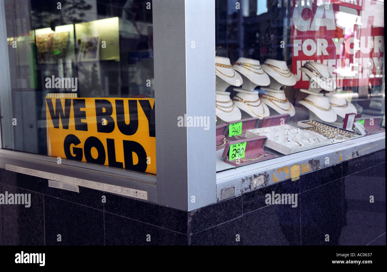 We buy Gold sign in a shop window Stock Photo - Alamy