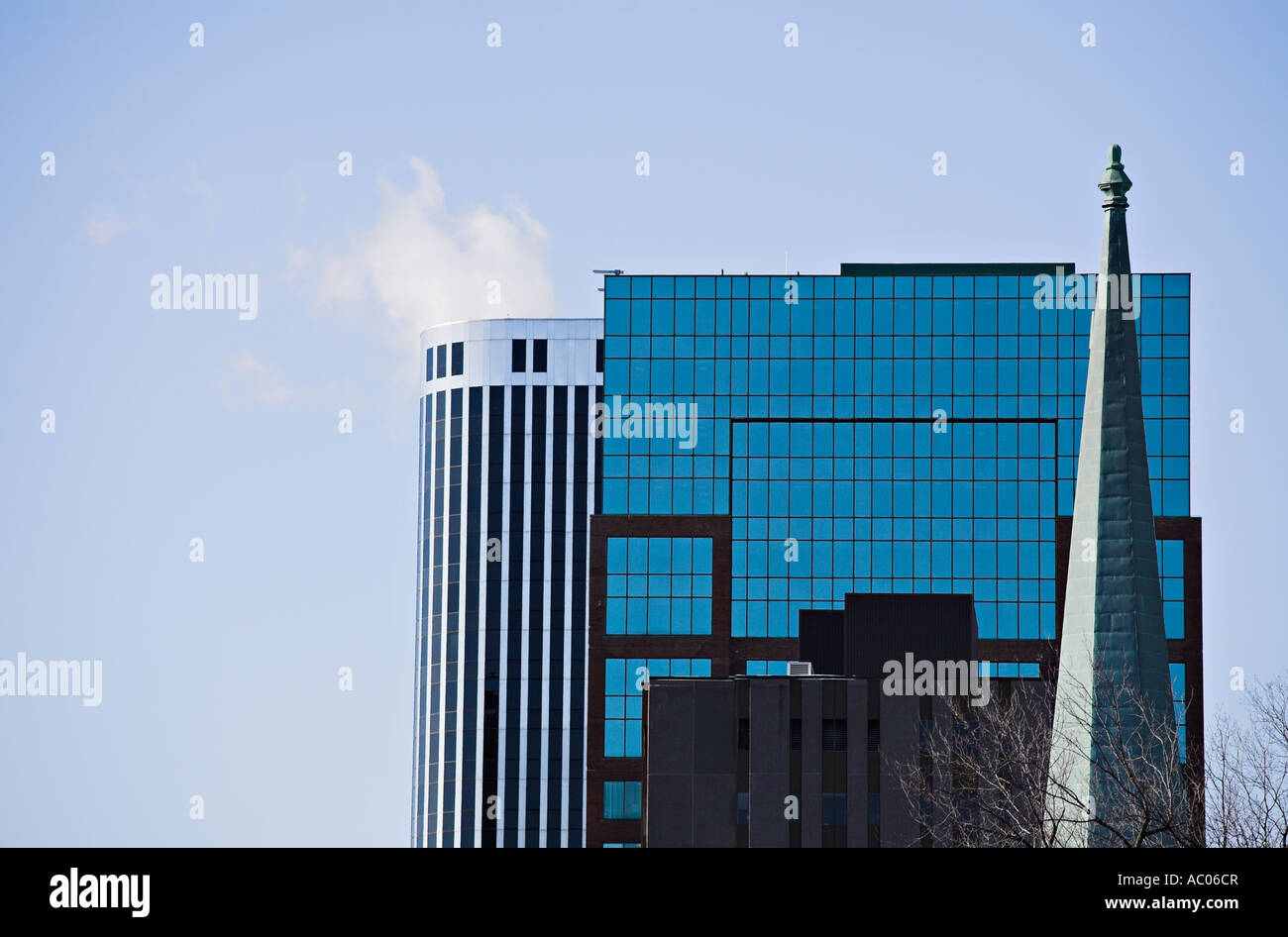 Ottawa Skyline Winter. A church spire and two modern office buildings ...