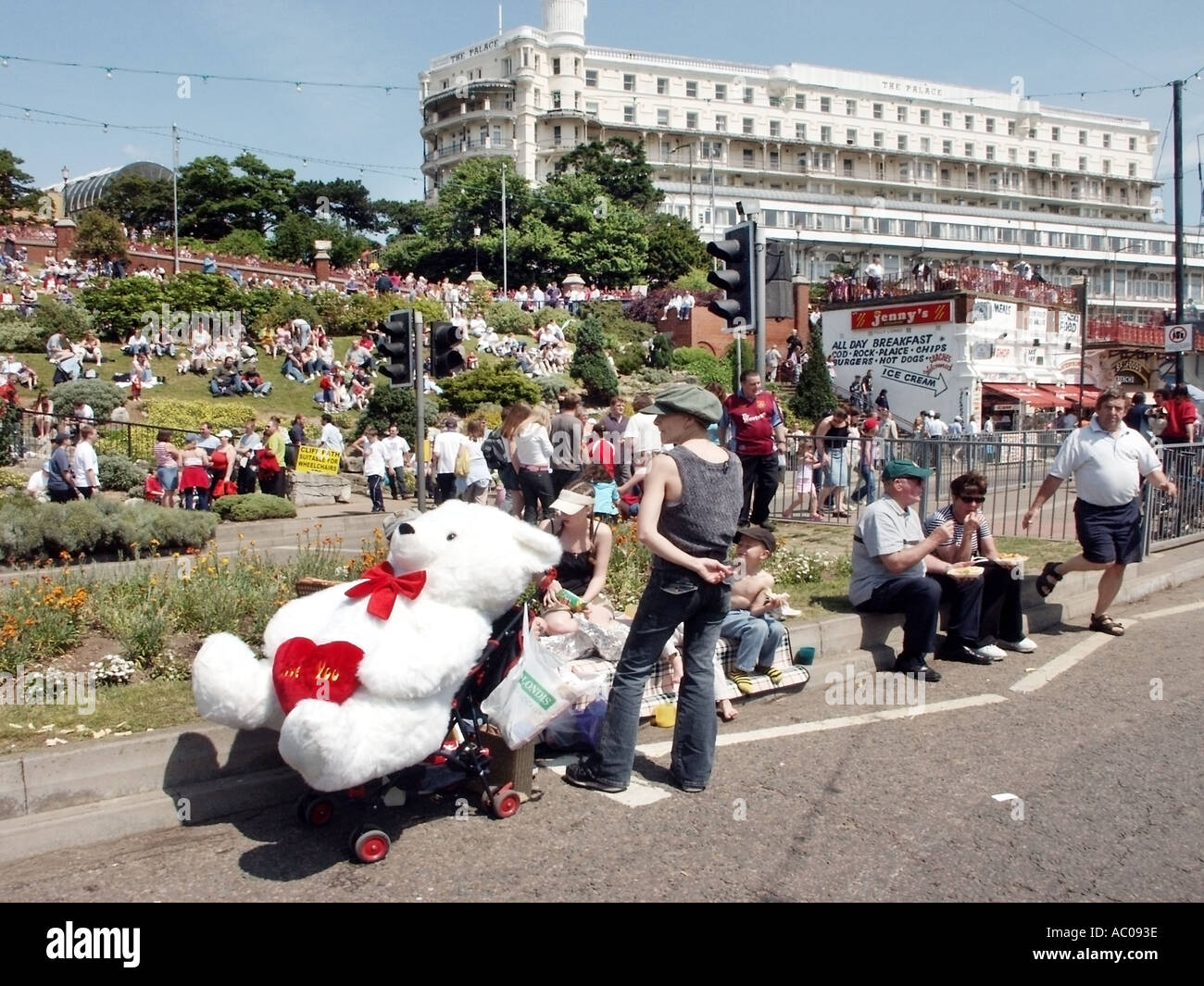 Southend on Sea seaside resort people relaxing on Pier Hill seen from ...