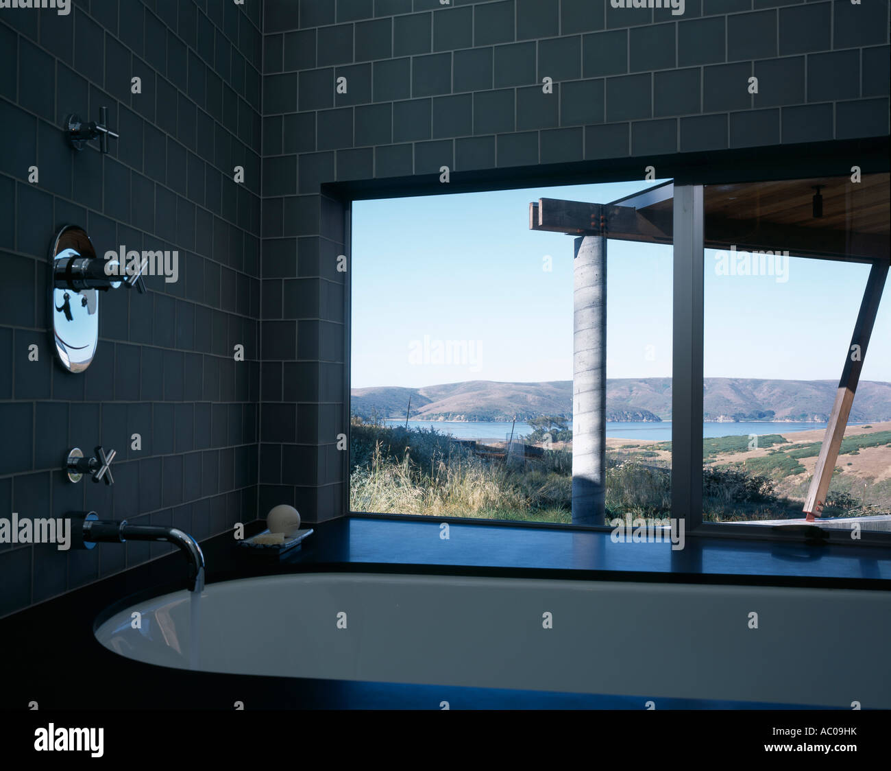 Running bath and window, Modern ranch house, Tomales, California Stock ...