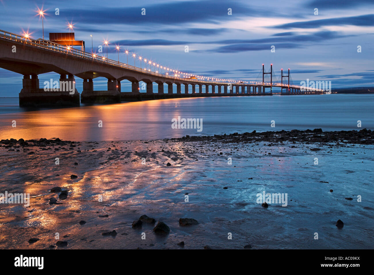 The Second river Severn suspension bridge at night Stock Photo - Alamy