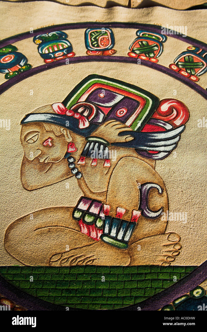 Maya painting on leather, Chichen Itza, Yucatan State, Mexico Stock ...