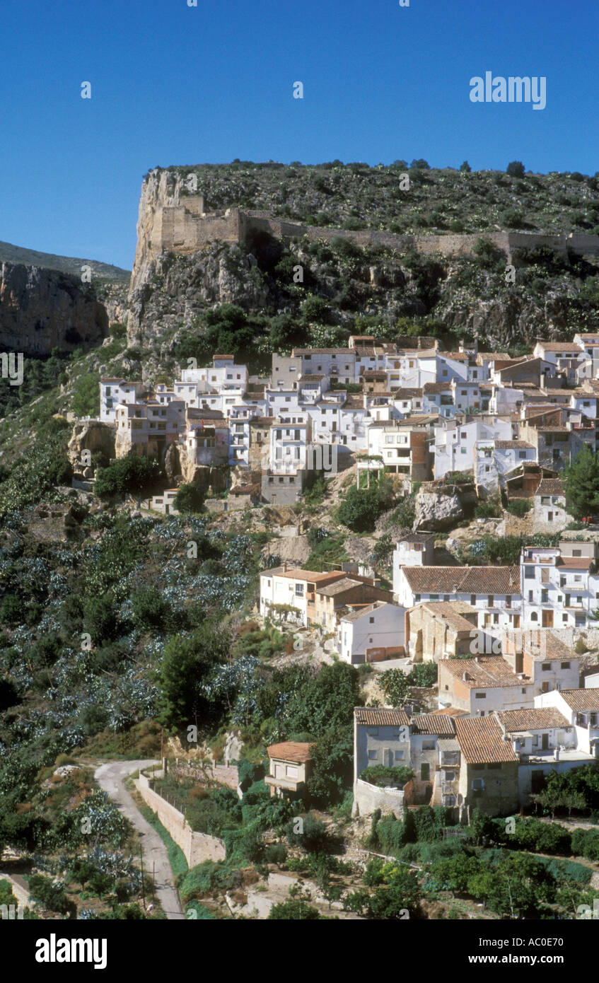 View of village from across valley LOCATION Chulilla Valencia Spain ...
