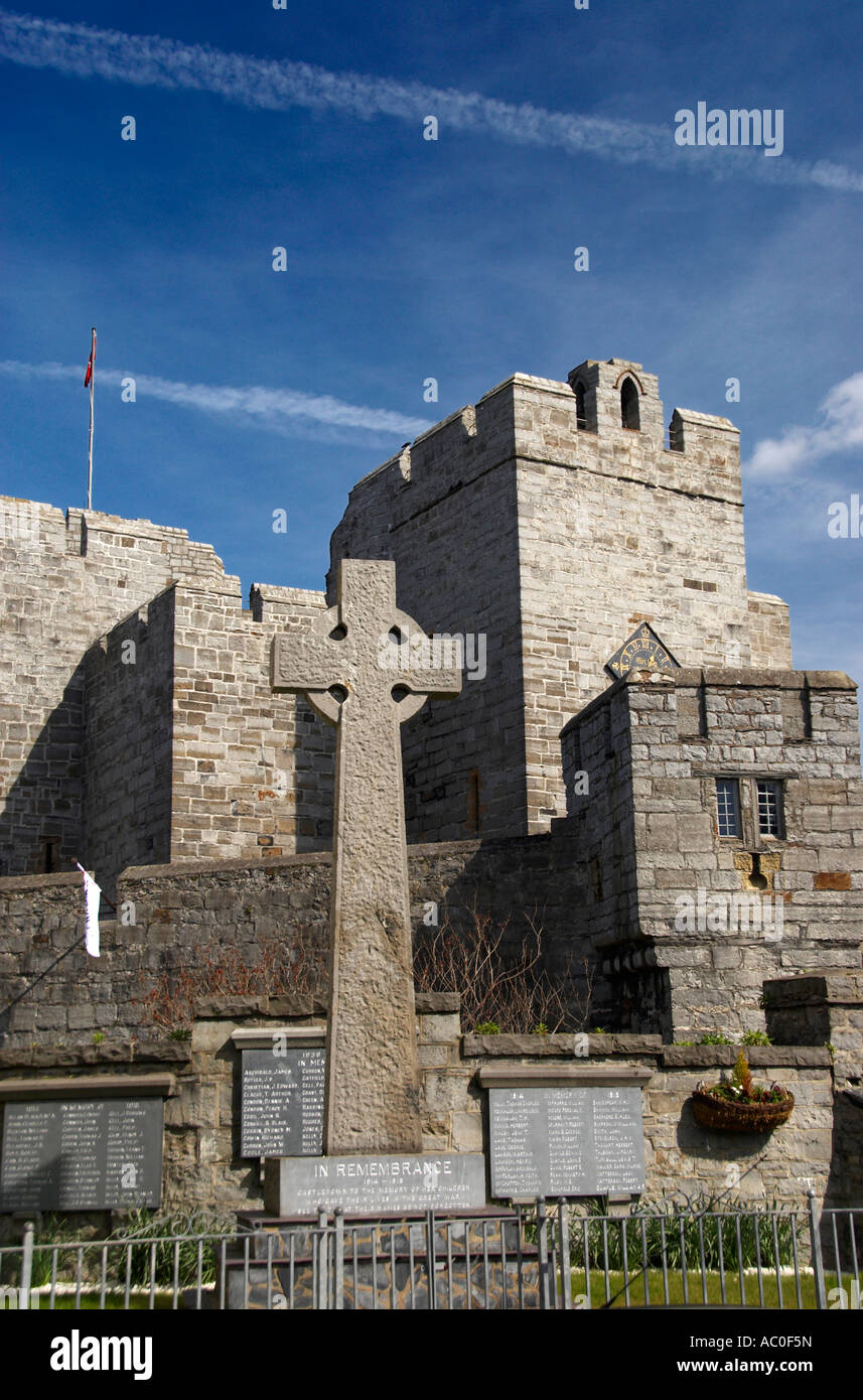 Castle Rushen With Celtic Cross Castletown IOM Stock Photo - Alamy