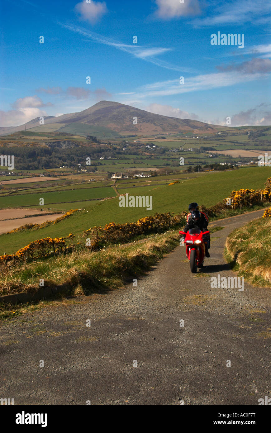 Red Motorbike At Maughold Head IOM Stock Photo - Alamy