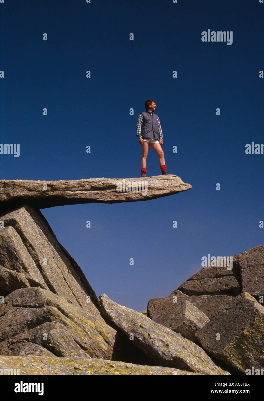 Walker on the Cantilever Glyder Fach Snowdonia Wales Stock Photo - Alamy