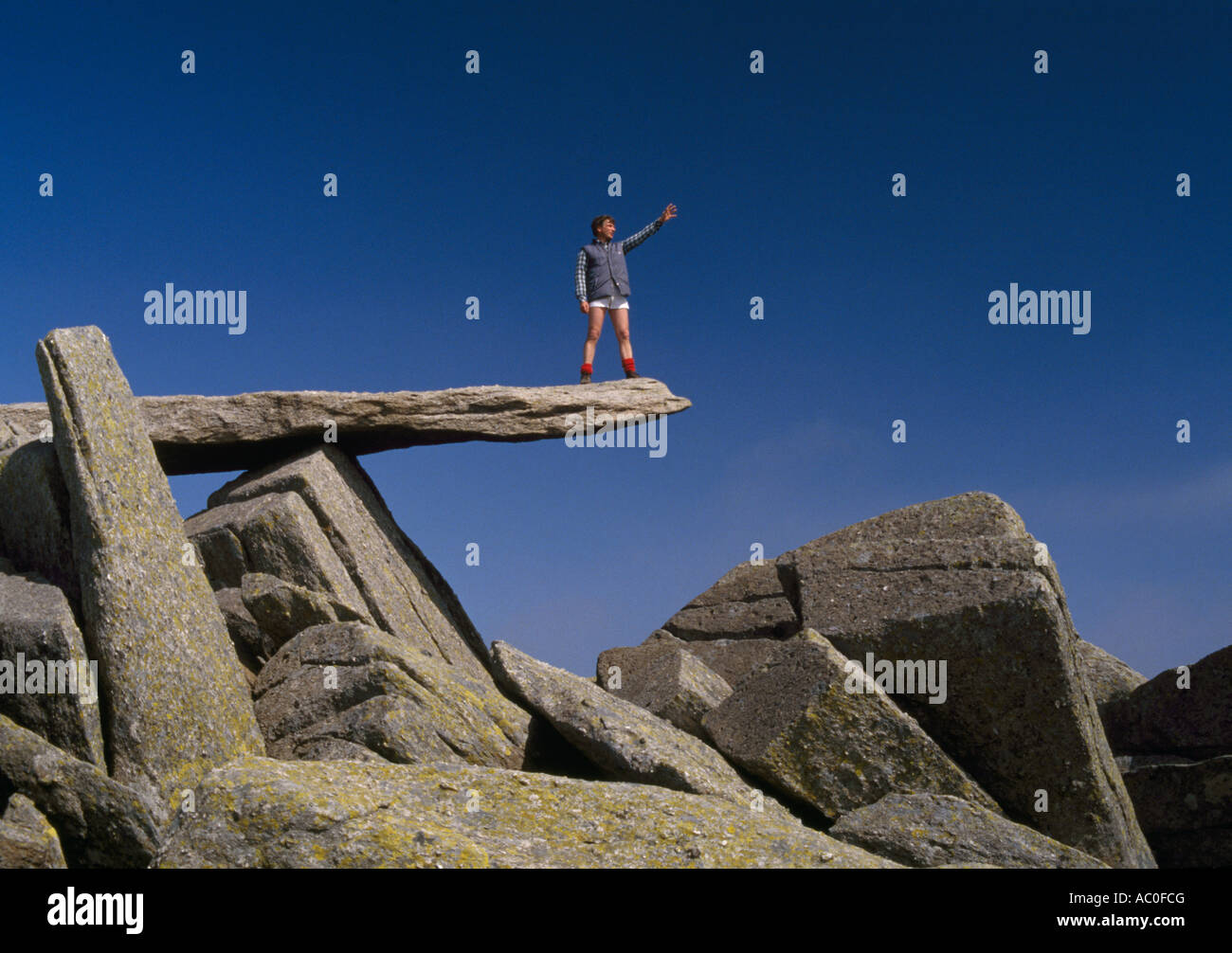 Walker on the Cantilever Glyder Fach Snowdonia Wales Stock Photo - Alamy