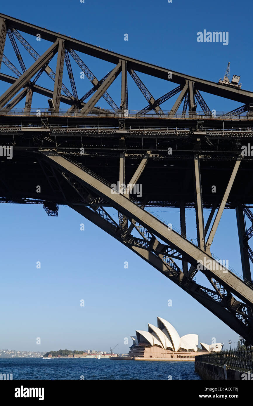 The Sydney Opera House is framed by the Harbour Bridge which links the ...