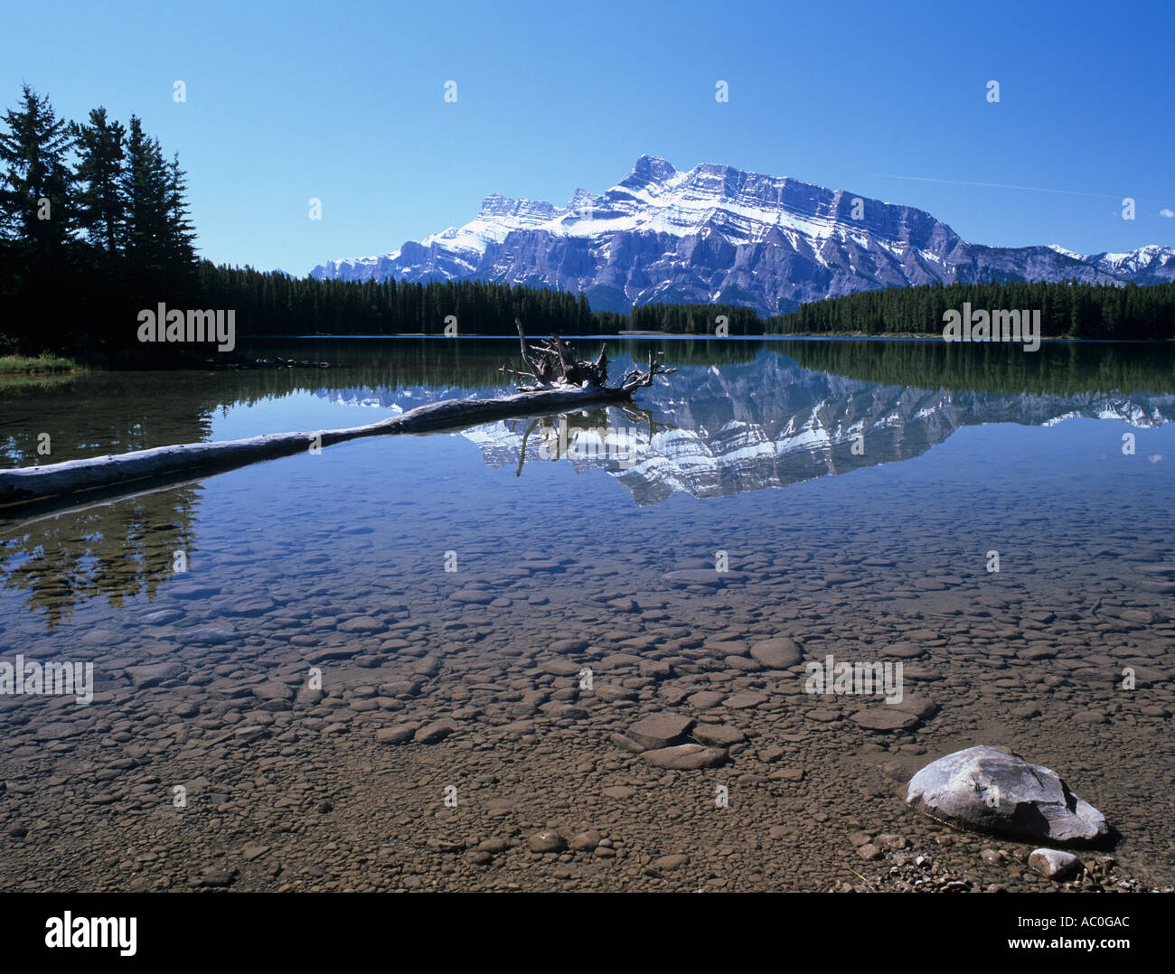 "TWO JACK LAKE" with MOUNT RUNDLE'S snowy peak beyond Banff "National ...