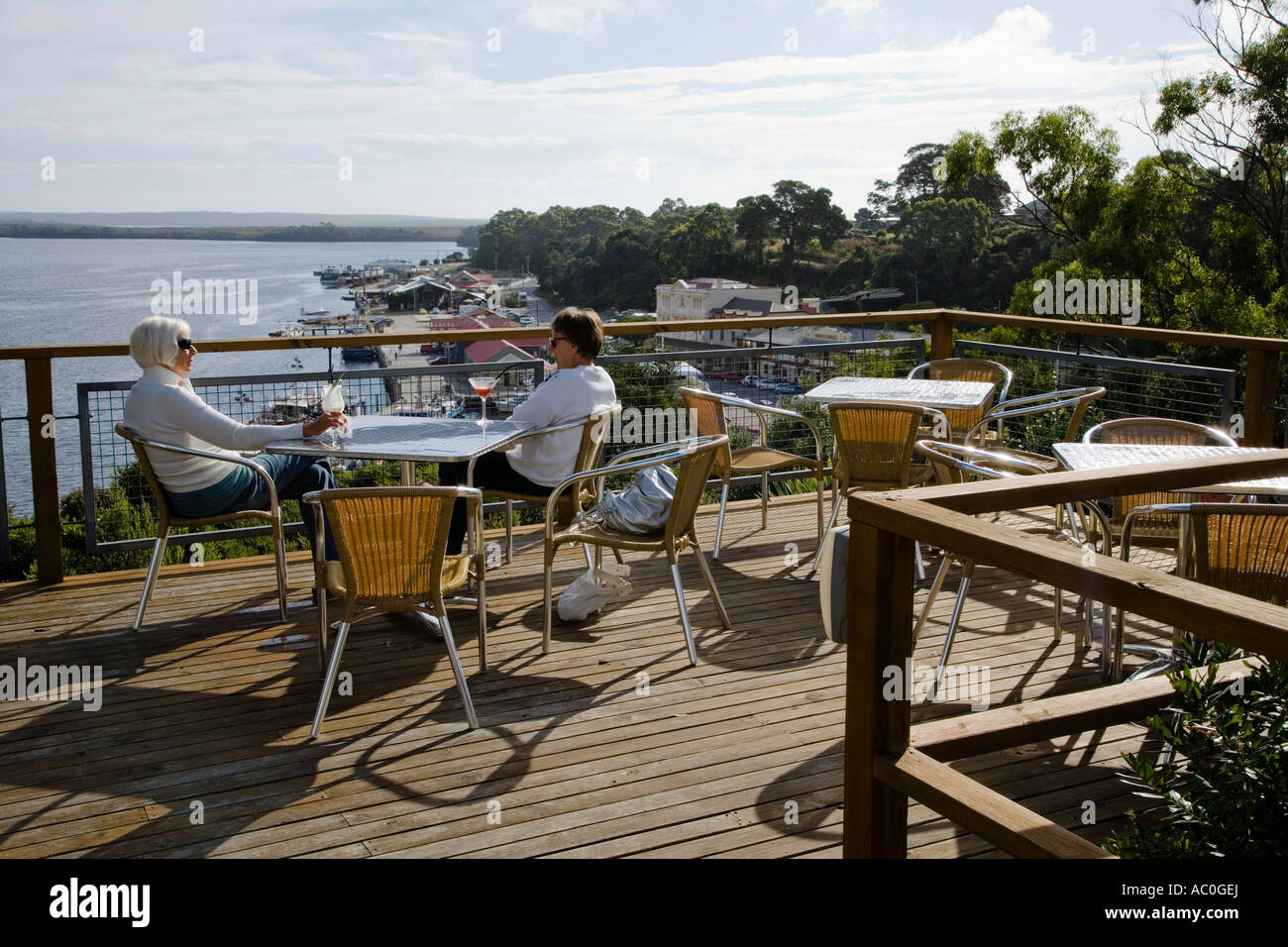 The terrace of the Strahan Village Hotel in Strahan Tasmania Stock ...