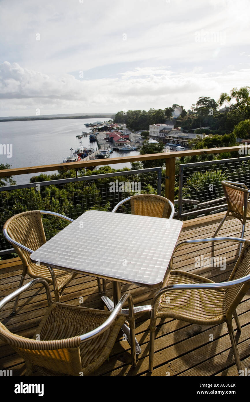 The terrace of the Strahan Village Hotel in Strahan Tasmania Stock ...