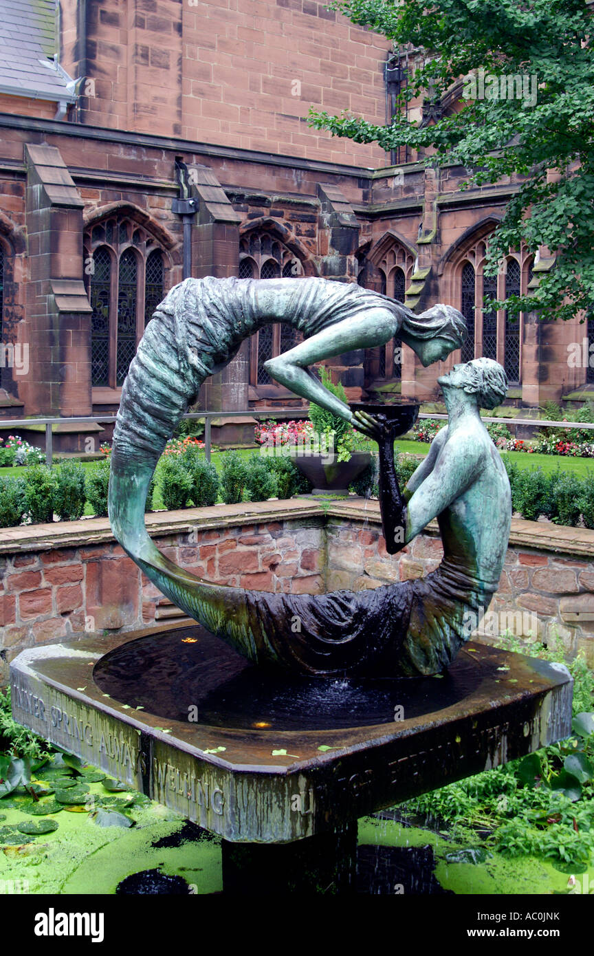 Water of Life Statue, Cloister Gardens, Chester Cathedral Stock Photo ...