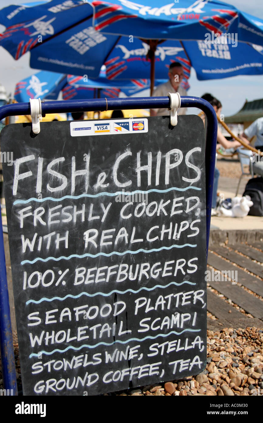 Menu board advertising fish and chips hi-res stock photography and ...