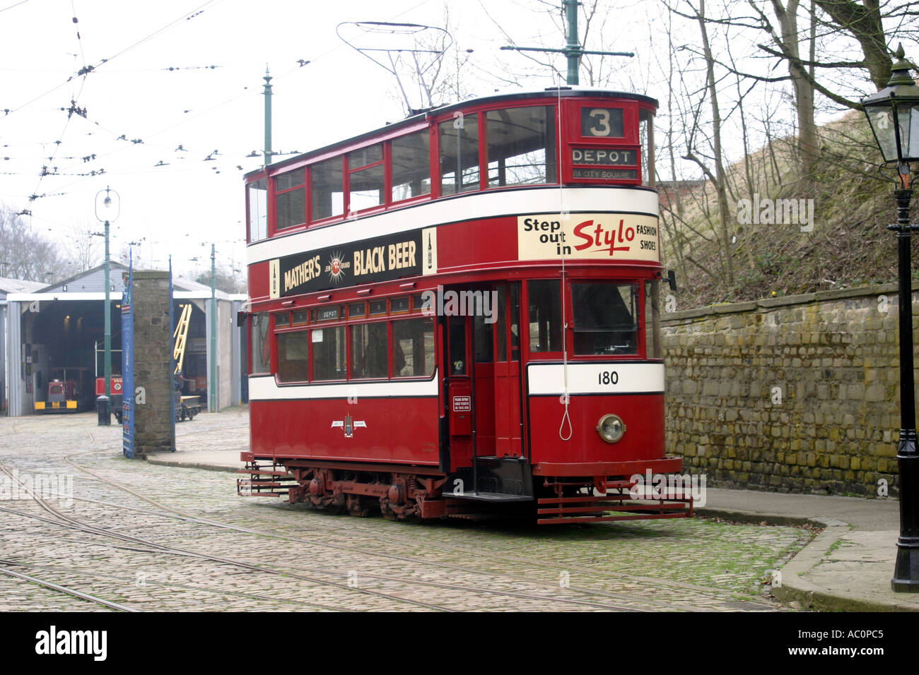 Crich Tramway Village National Tramway Museum Derbyshire Tram no 180 a ...
