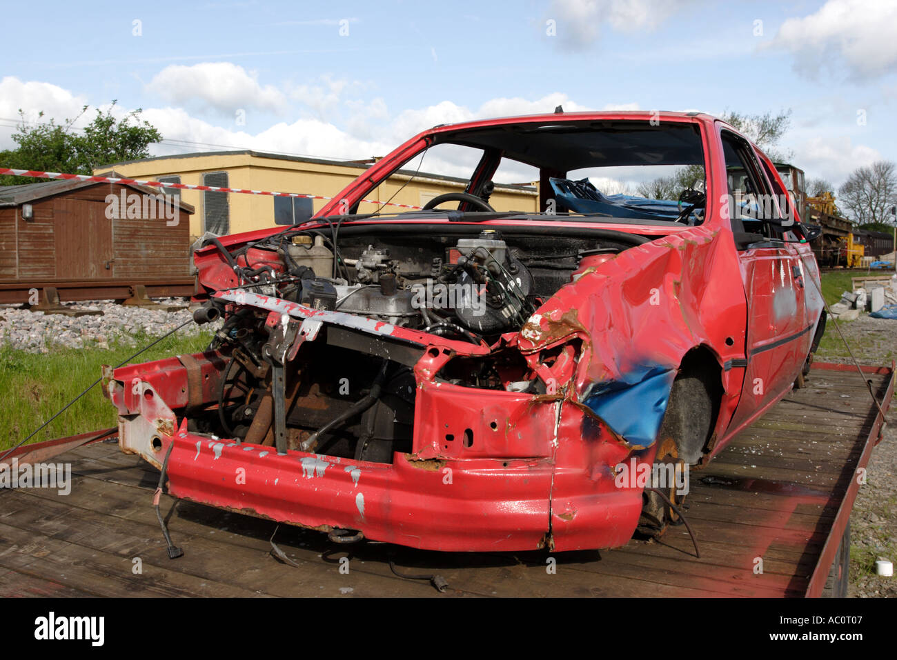 Close up of the wreckage of an old Ford Fiesta car on the back of a ...