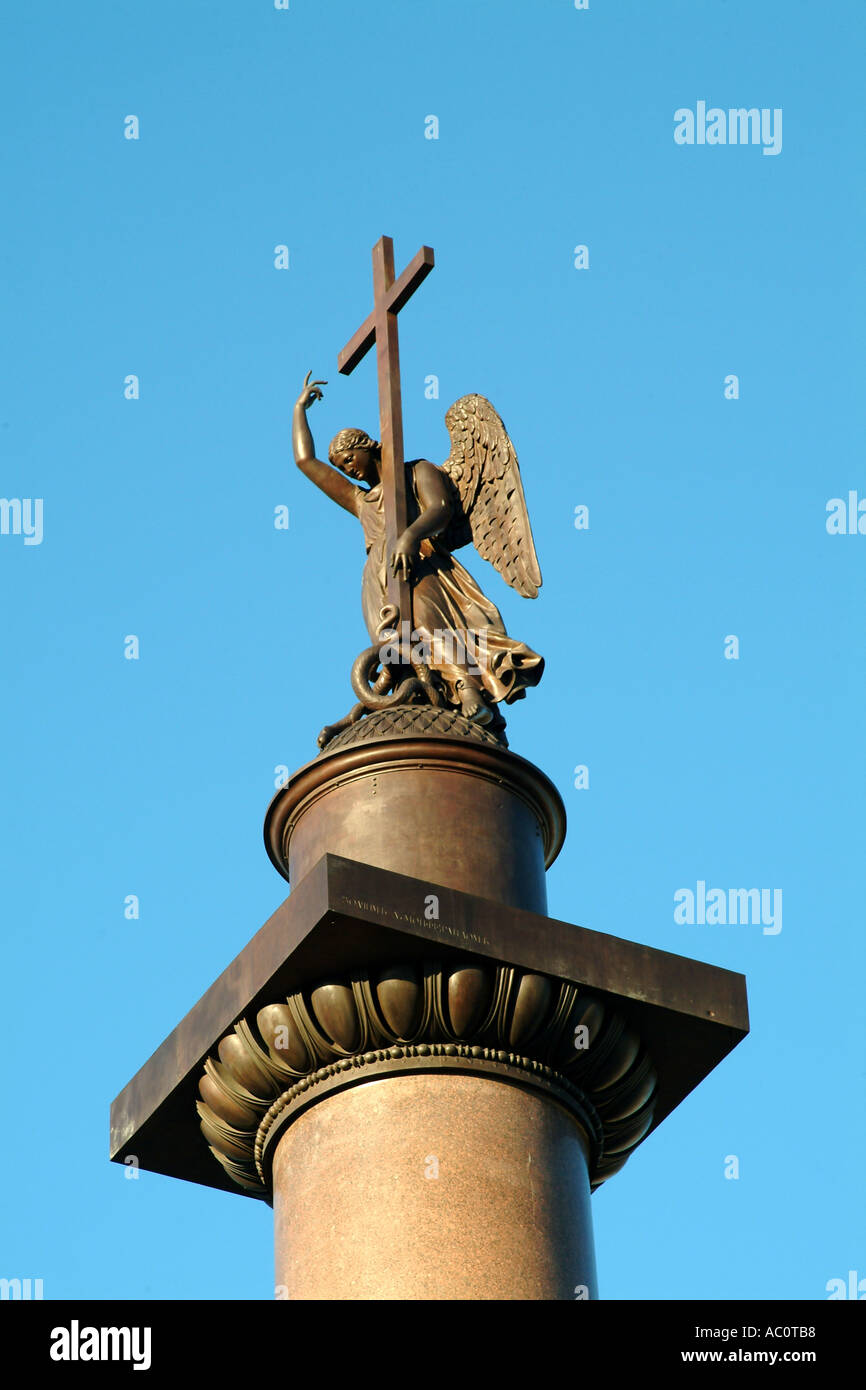 Bronze angel on Alexander Column Palace Square St Petersburg Russia ...