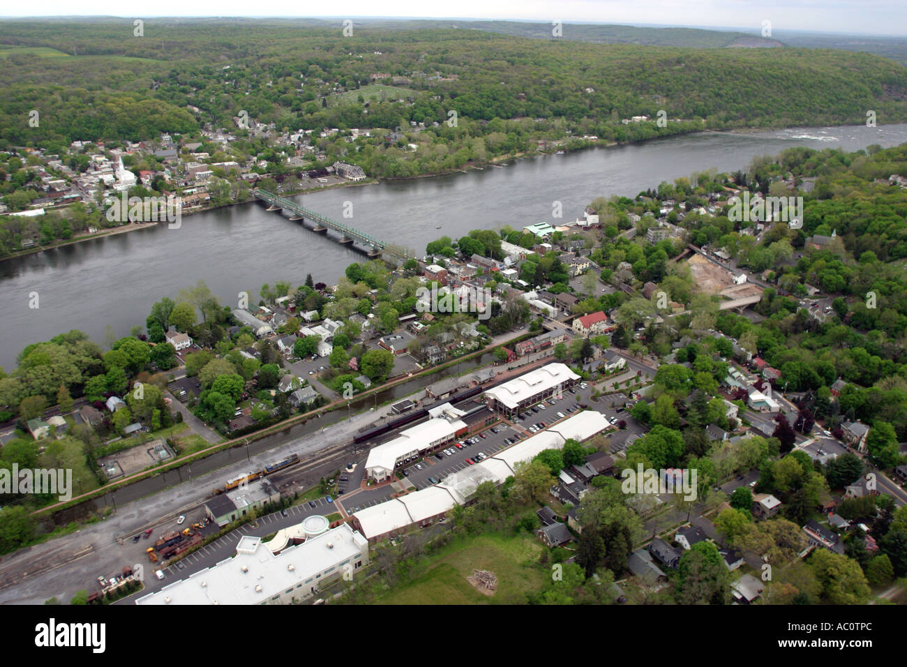 Aerial view of New Hope, located on the Delaware River, Pennsylvania, U ...