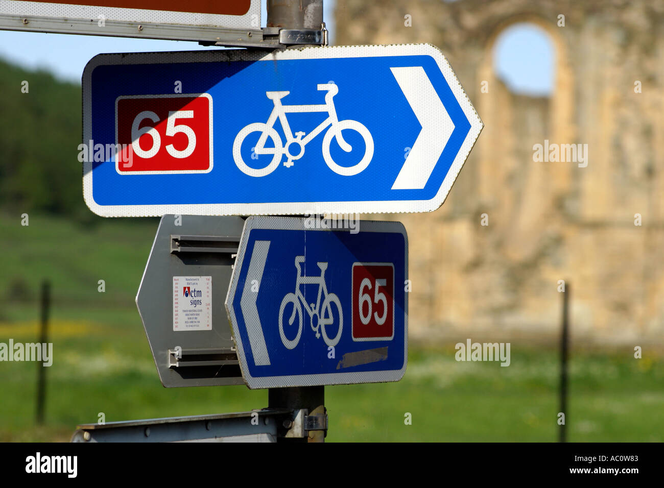 Route Sign on the National Cycle Network Yorkshire England Stock Photo ...