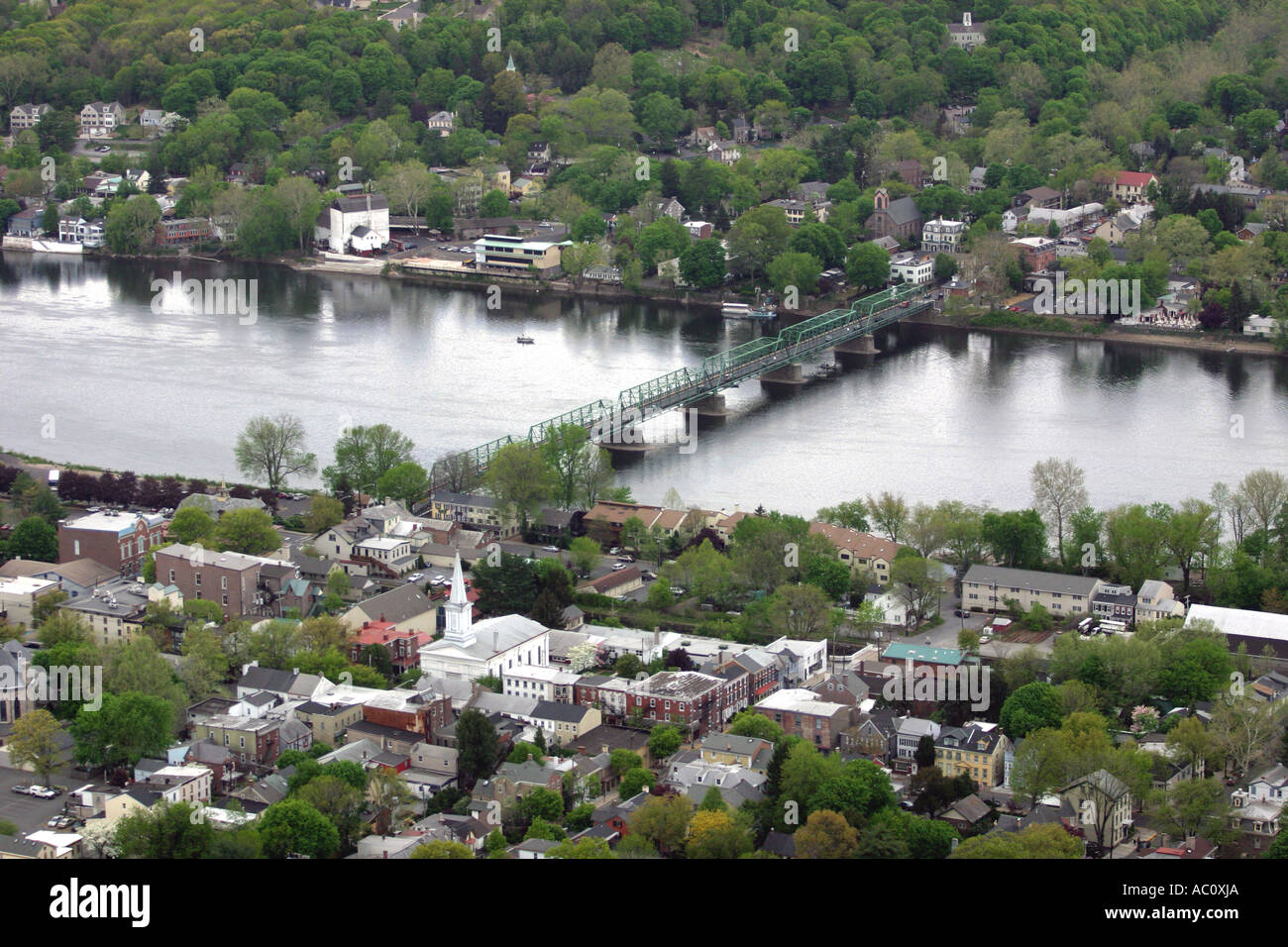 Aerial view of Lambertville on the Delaware River, New Jersey, U.S.A ...