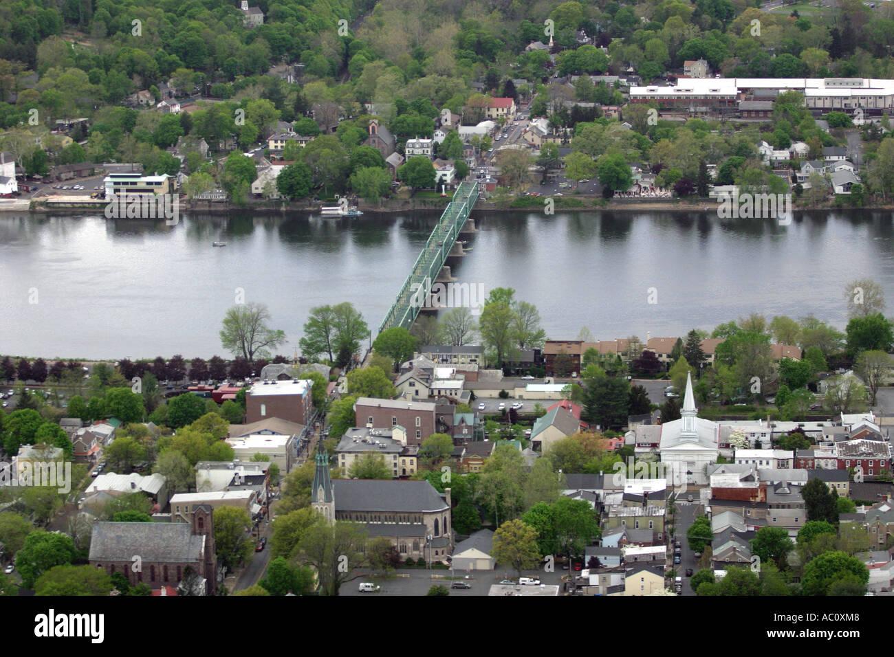 Aerial view of Lambertville on the Delaware River, New Jersey, U.S.A ...
